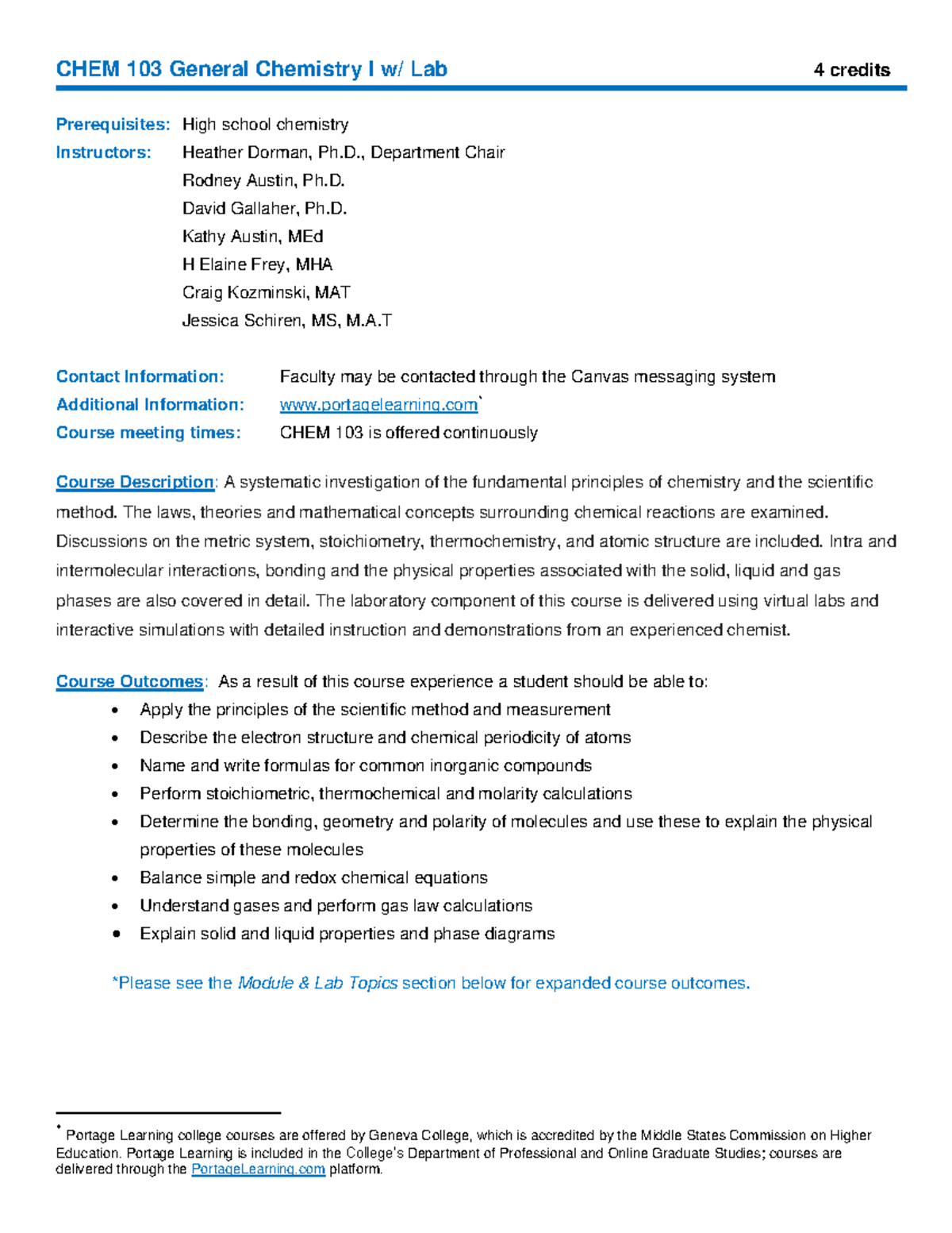 CHEM 103 - General Chemistry I with Lab Course Overview and Info - Studocu