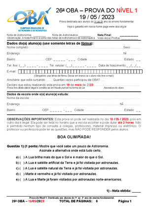 Gabarito Comentado da Prova Nível 4 - OBA 2023 - Studocu