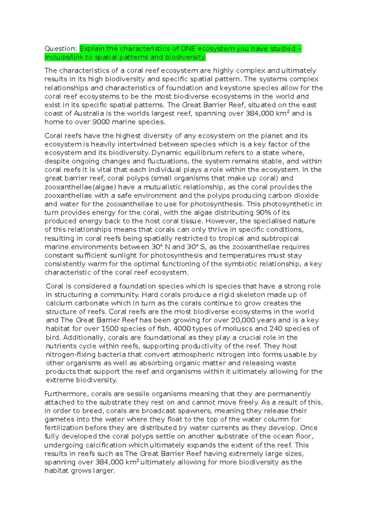 Ecosystems Practice Essay 2: Coral Reef Characteristics & Biodiversity ...
