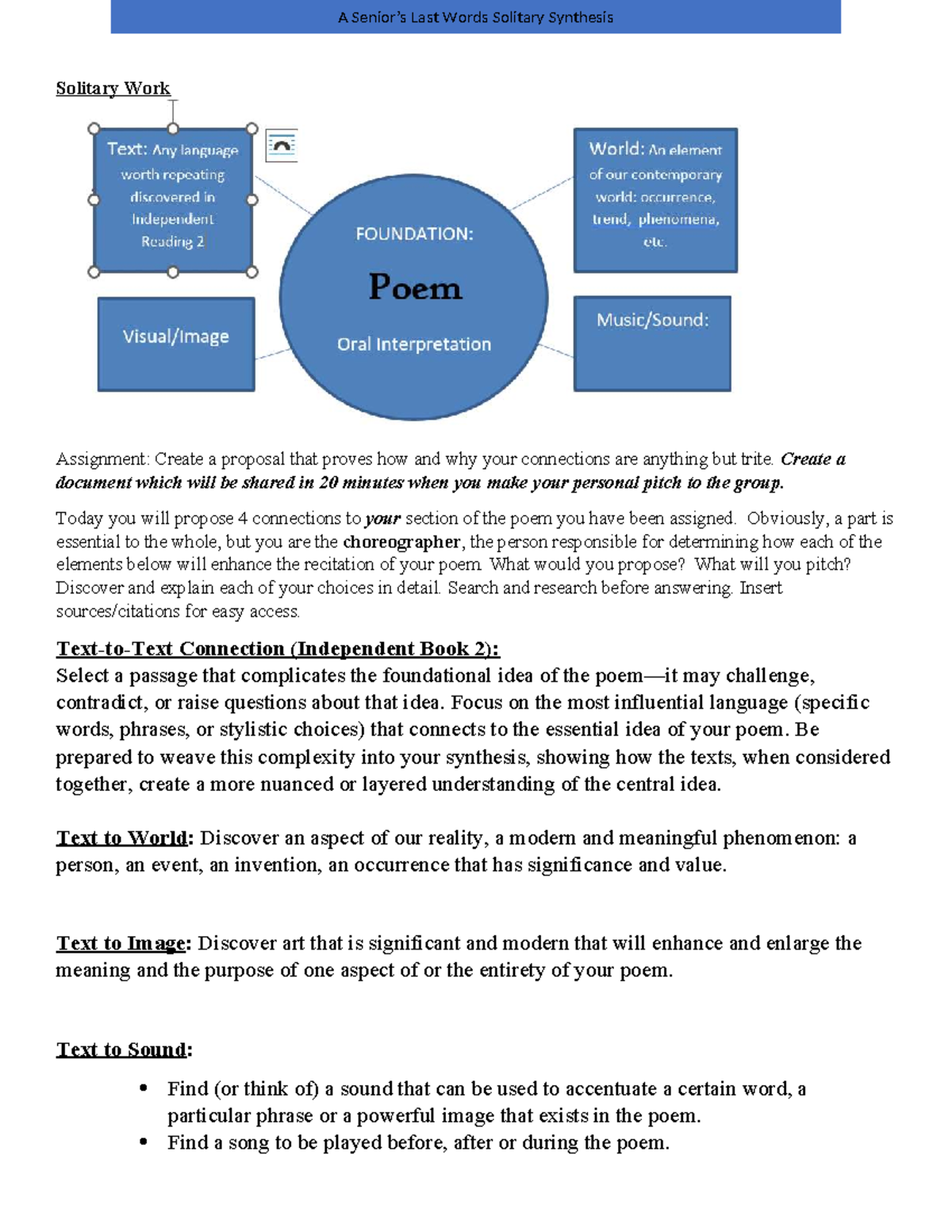 Connections Proposal for Poem Synthesis Assignment (ENG 101) - Studocu