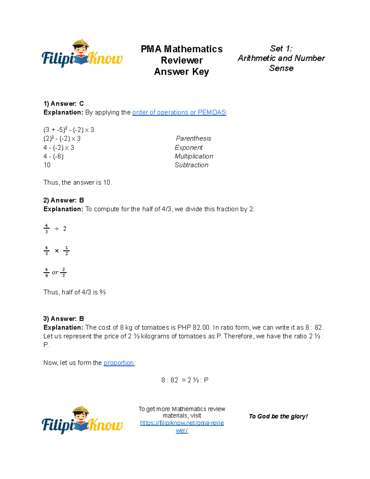 PMA Mathematics Reviewer Set 1 Answer Key - PMA Mathematics Reviewer ...