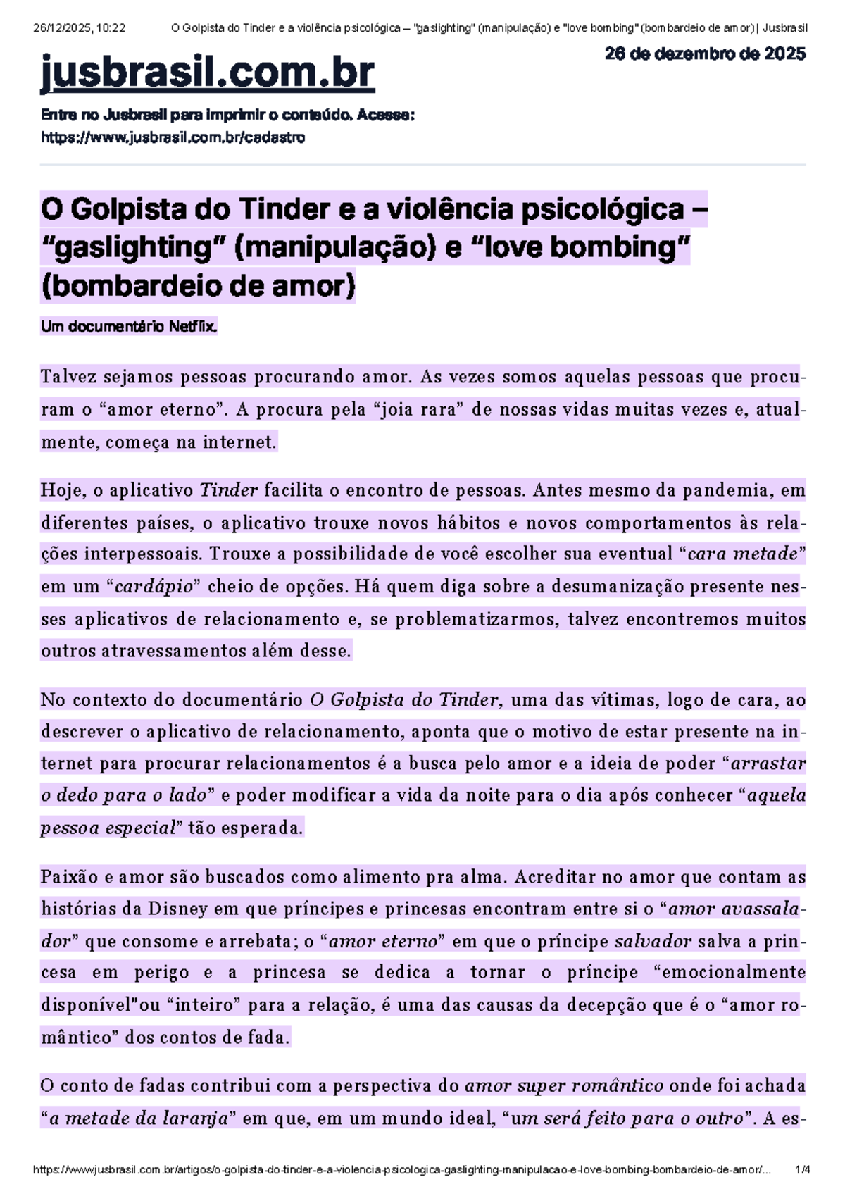 10:22 O Golpista do Tinder: Gaslighting e Love Bombing Jusbrasil - Studocu