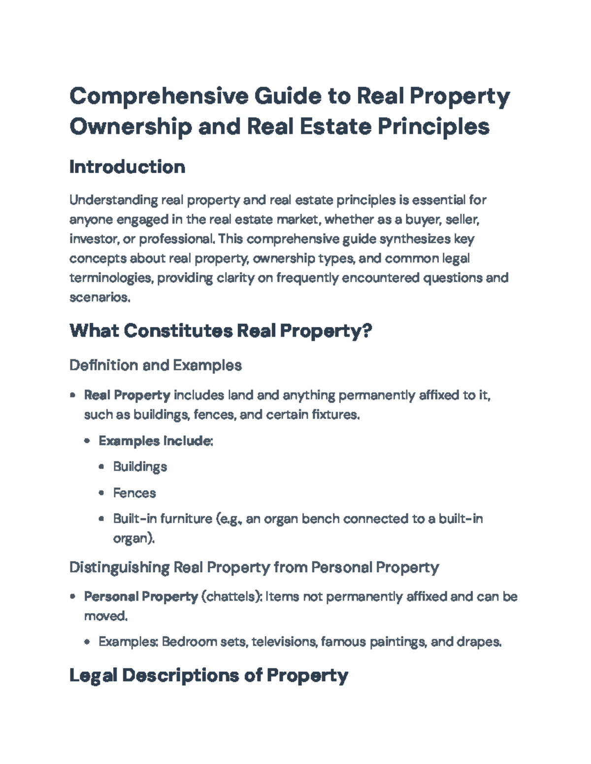 Comprehensive Guide to Real Property Ownership and Principles (RE 101 ...