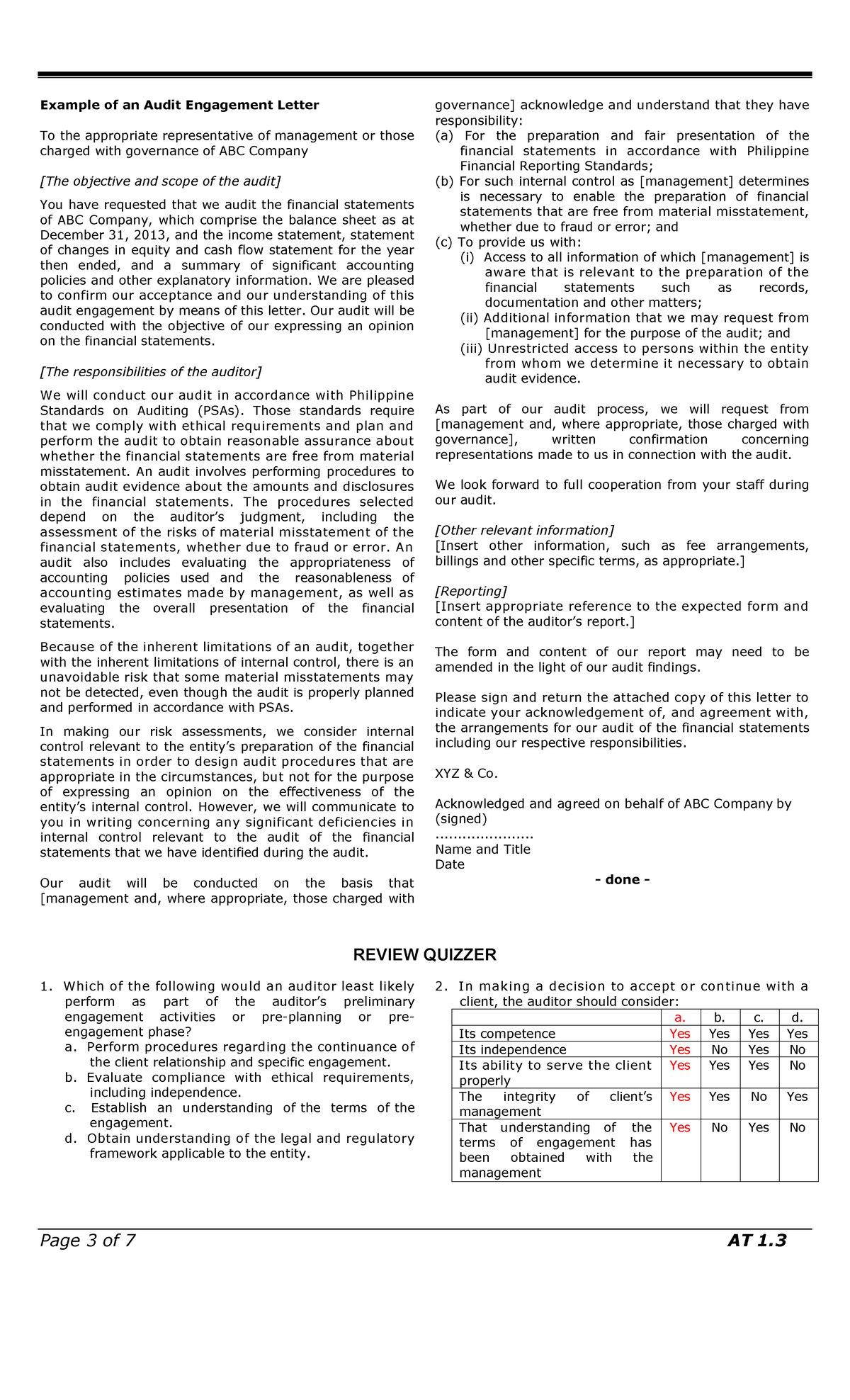 Audit Engagement Letter Example and Key Considerations (AUDIT 101 ...
