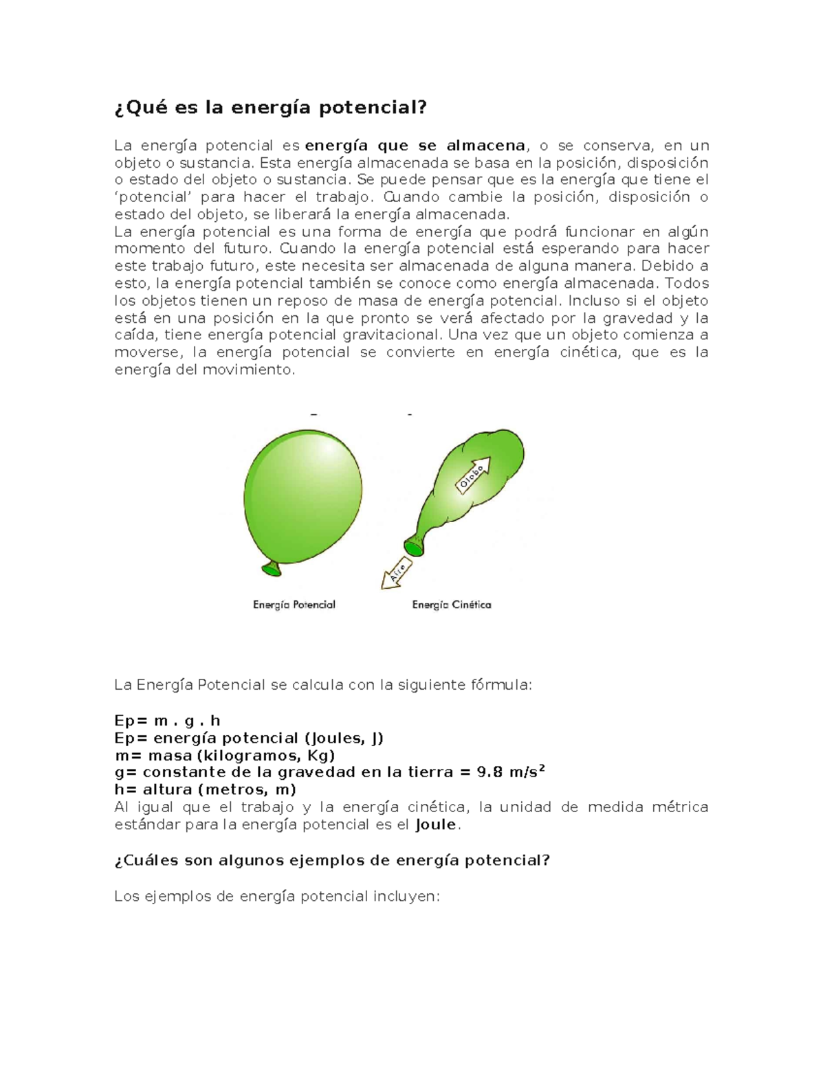 Hoja De Trabajo Para Calcular La Energía Cinética