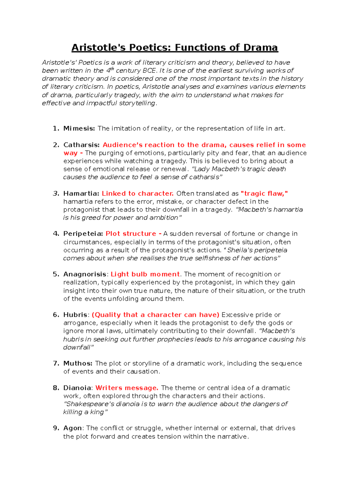 Aristotle's Poetics: Key Terms in Drama Analysis and Theory - Studocu
