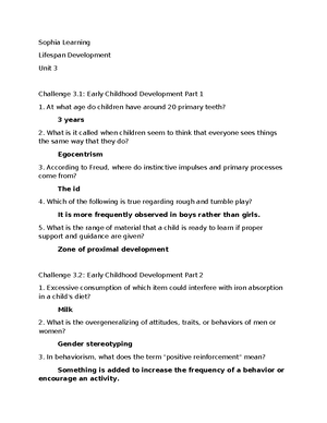 Lifespan Development Final Milestone - Sophia Learning Lifespan ...