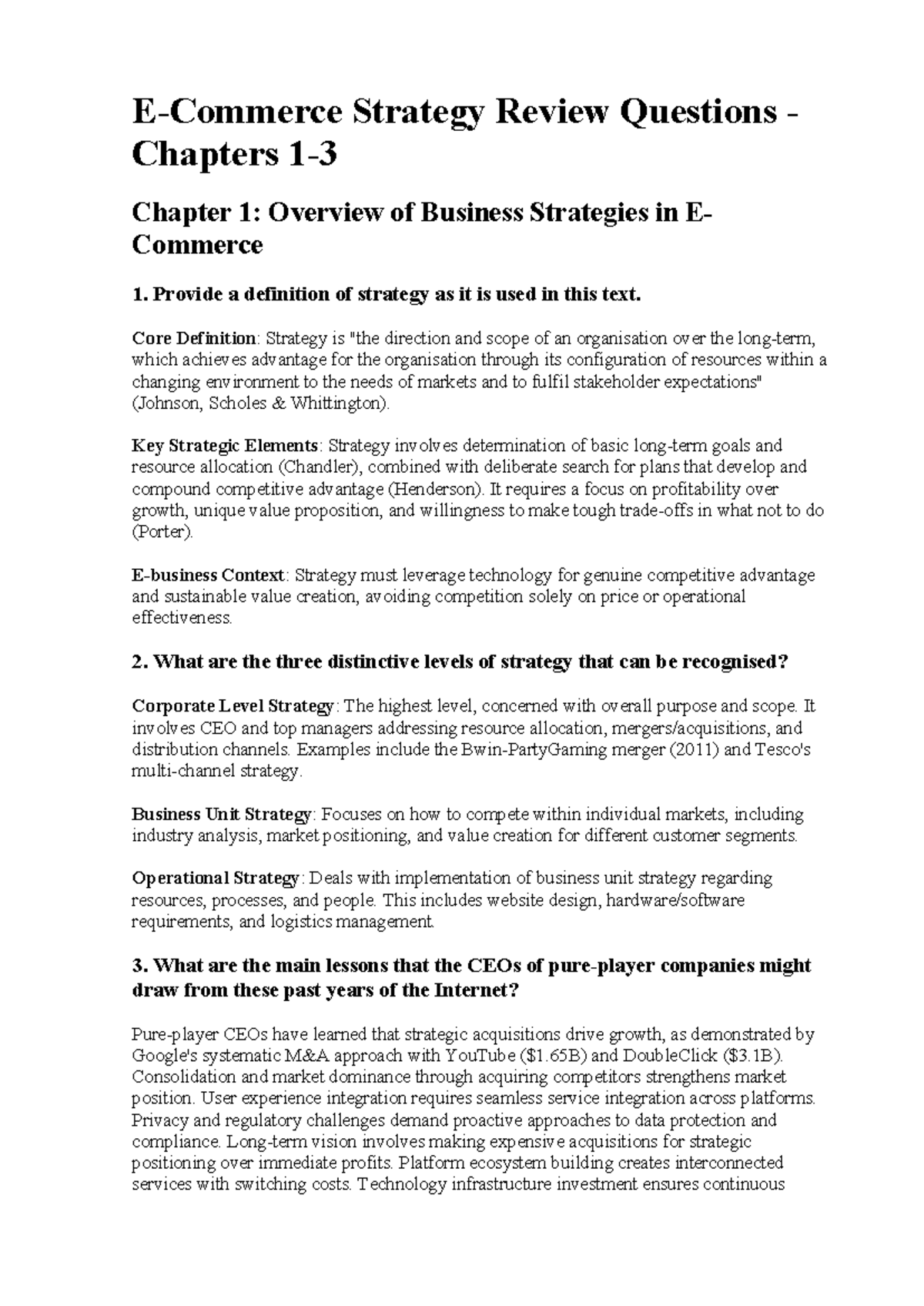 Strategy Review Questions: Chapters 1-3 Overview of ECommerce ...