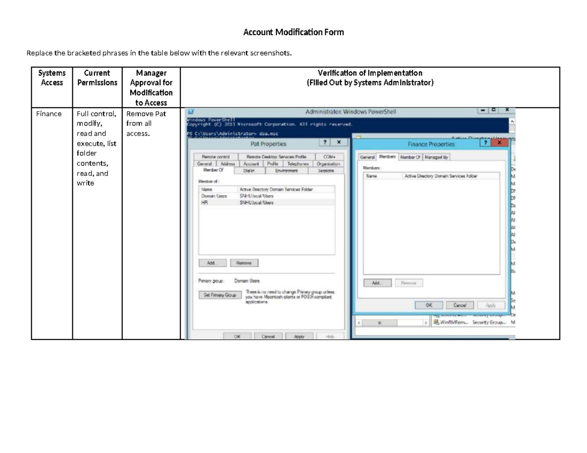 CYB 230 Project One: Account Modification Procedures and Approvals ...
