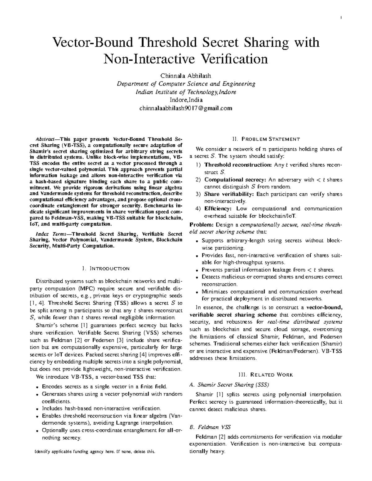 IEEE Conference Template 3 - 1 Vector-Bound Threshold Secret Sharing ...