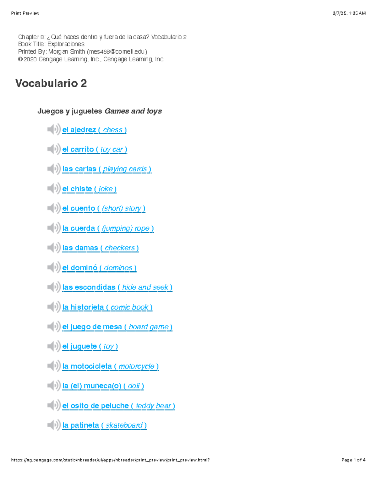 Chapter 8: Vocabulario 2 - Juegos y Juguetes (Spanish) - Studocu