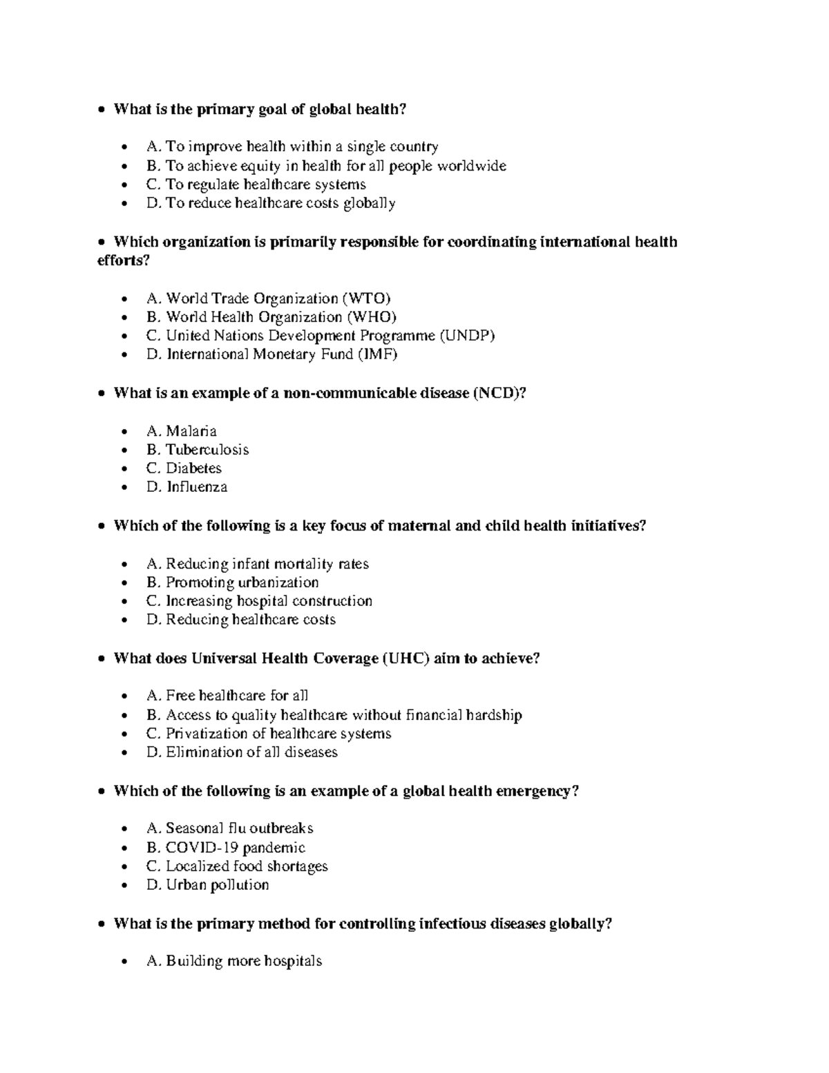 QUIZ Global Health - Key Concepts and Challenges Explained - Studocu