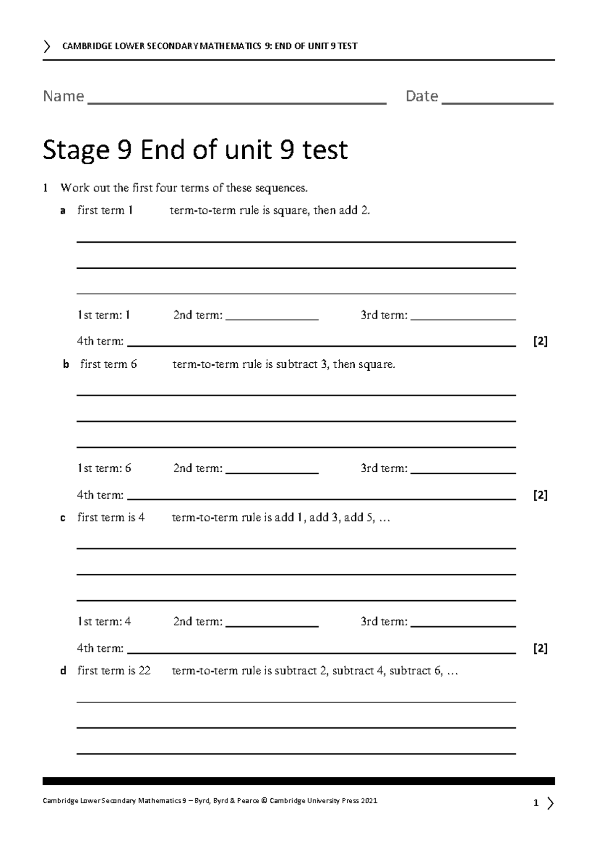 Unit 9 End-of-Unit Test: Sequences and Functions Exam - Studocu