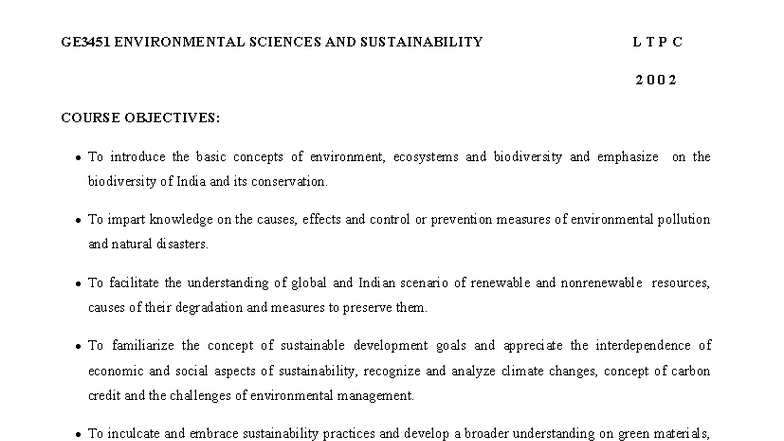 GE3451 - Syllabus for Environmental Sciences and Sustainability Course ...