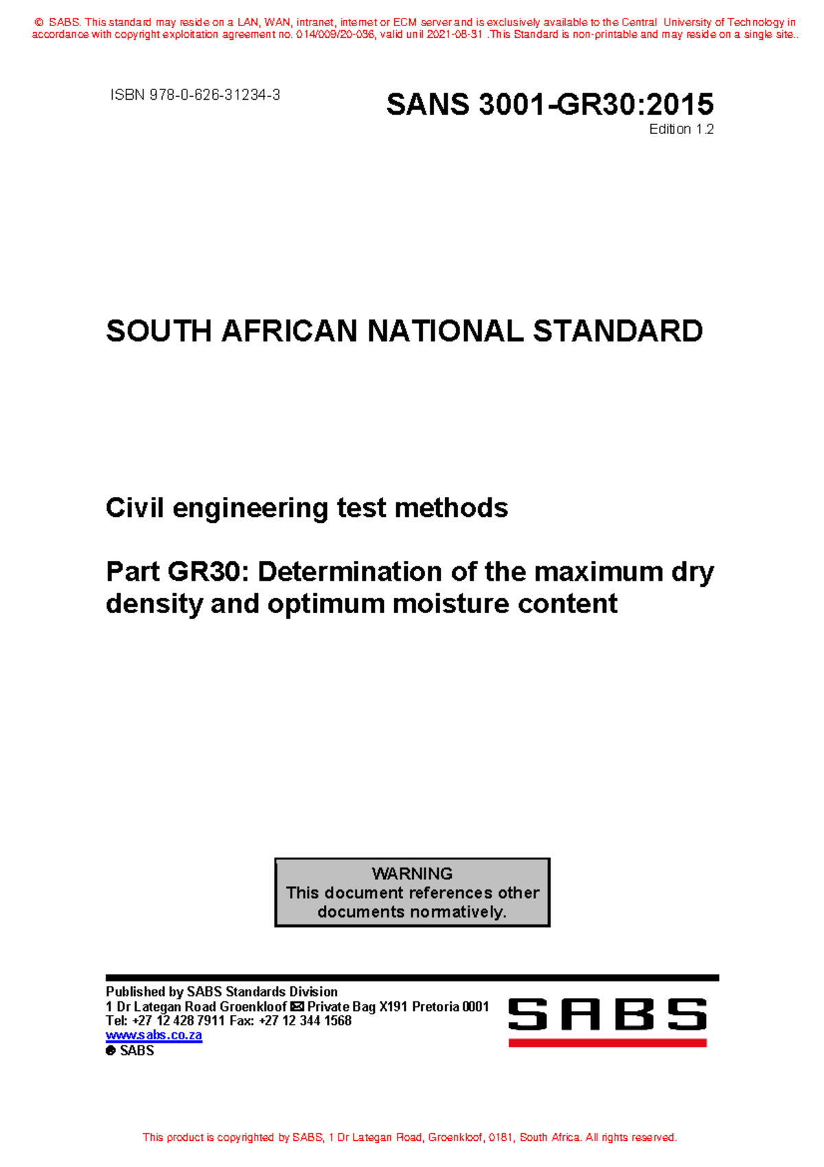 SANS3001-GR30 - NOTES - ISBN 978-0-626-31234- SANS 3001-GR30: Edition 1 ...