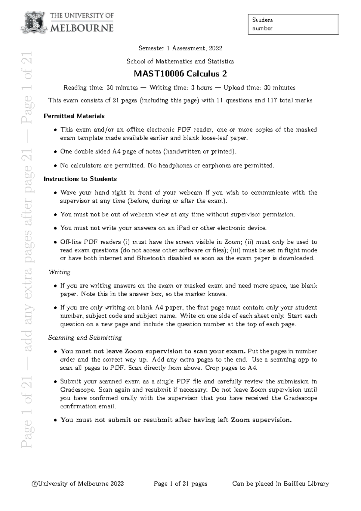 MAST10006 Calculus 2 2022 S1 Final Exam Paper with 117 Marks - Studocu