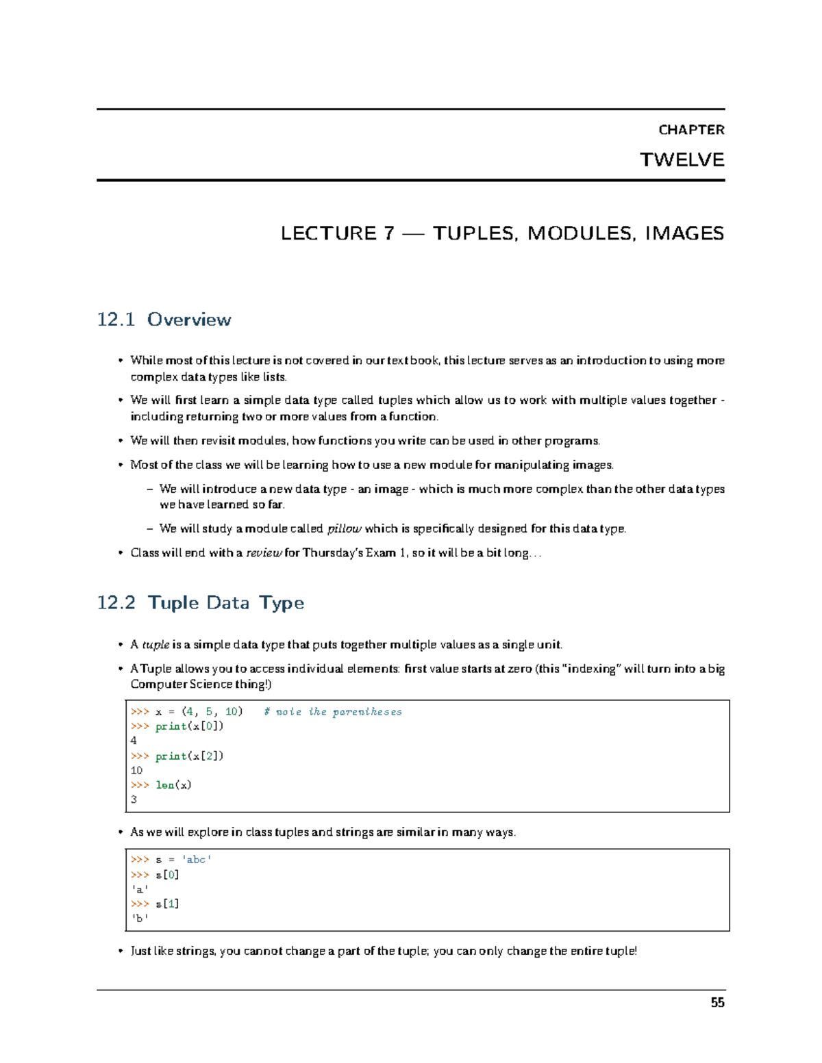 Lecture 07: Tuples, Modules, and Images Overview for CS Course - Studocu