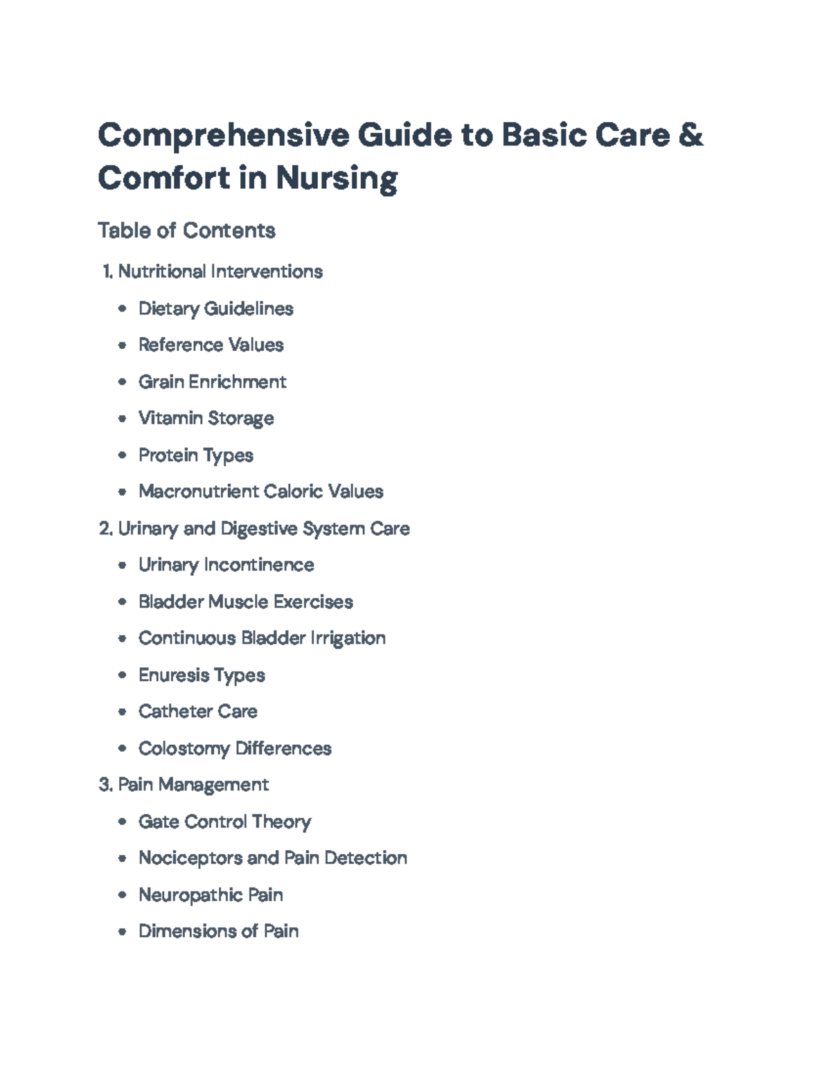 Comprehensive Nursing Care: Guidelines for Comfort and Basic ...