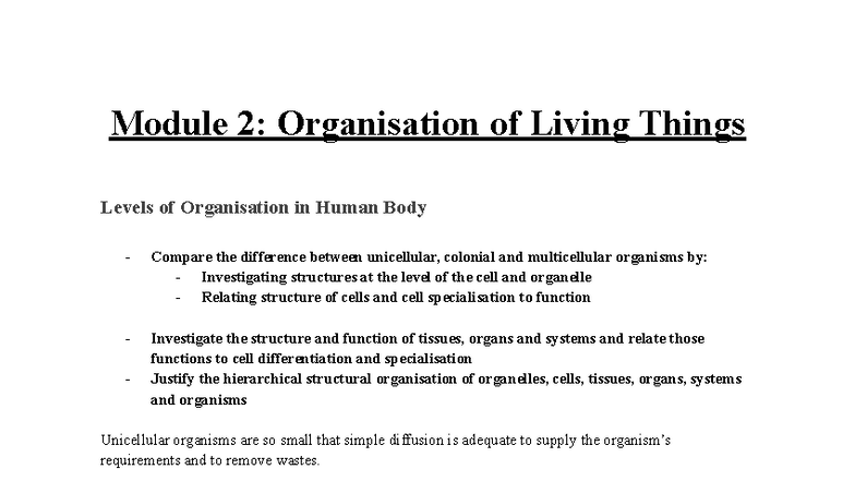 Module 2: Org of Living Things - Levels & Structures in Human Body ...