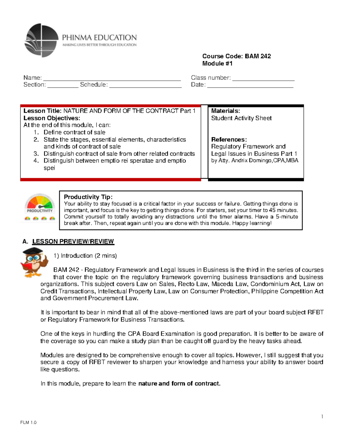 **BAM 242 Module 1: Nature and Form of the Contract - Part 1 Overview ...