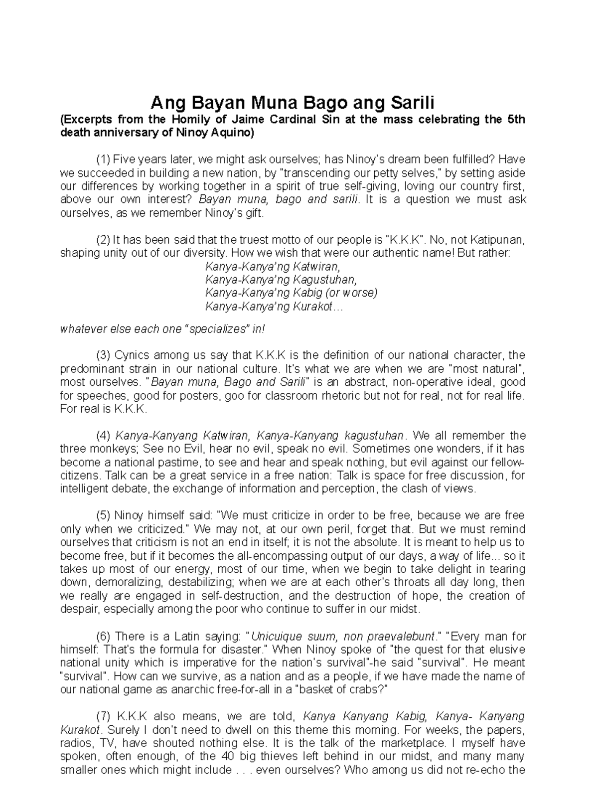 Ang Bayan Muna Bago ang Sarili - Ang Bayan Muna Bago ang Sarili ...