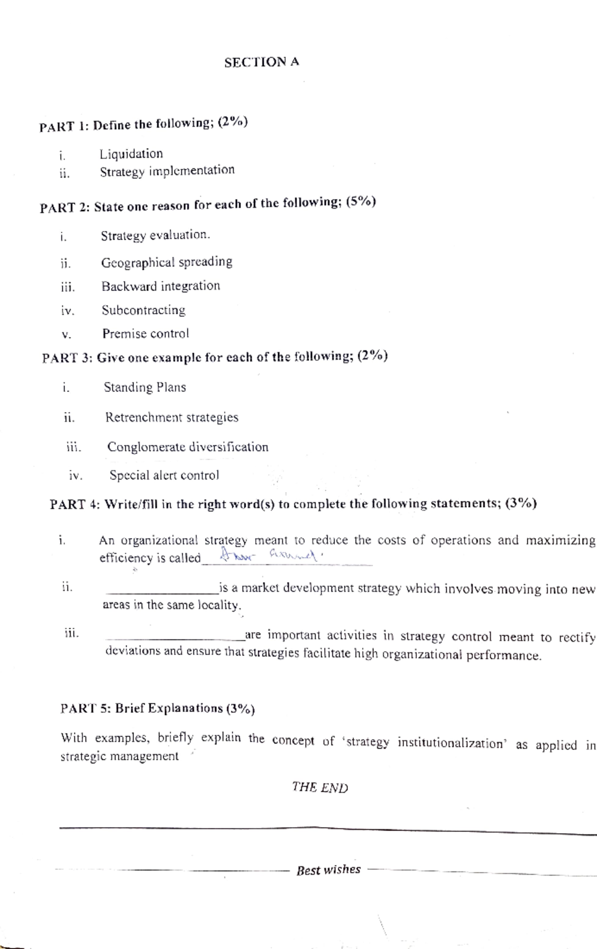 Strategic Management - SECTION A PART 1: Define the i. Liquidation ii. Strategy implementation ...