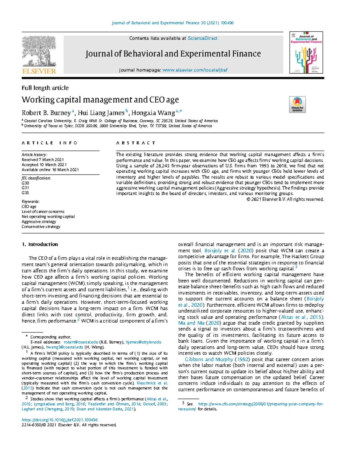 CEO Age and Working Capital Management: Insights from U.S. Firms - Studocu