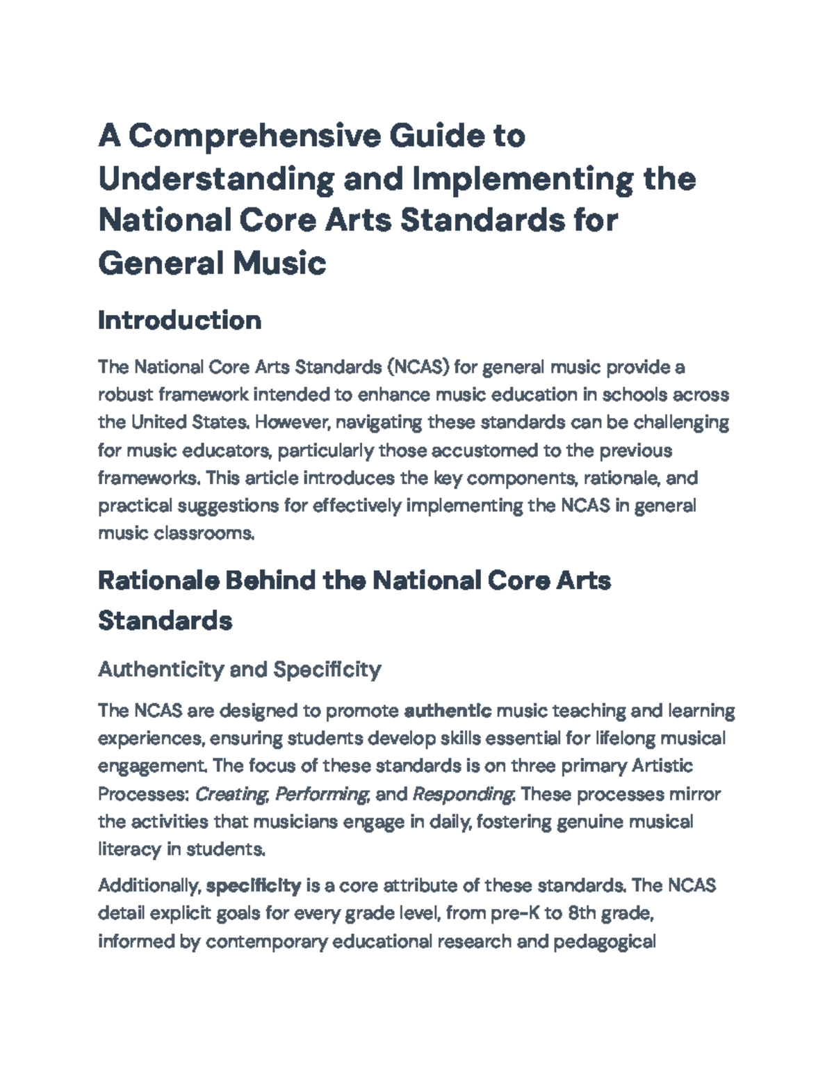 Implementing the National Core Arts Standards for General Music ...
