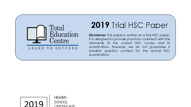 2019 HSC Biology Trial Exam Paper - Total Education - Studocu