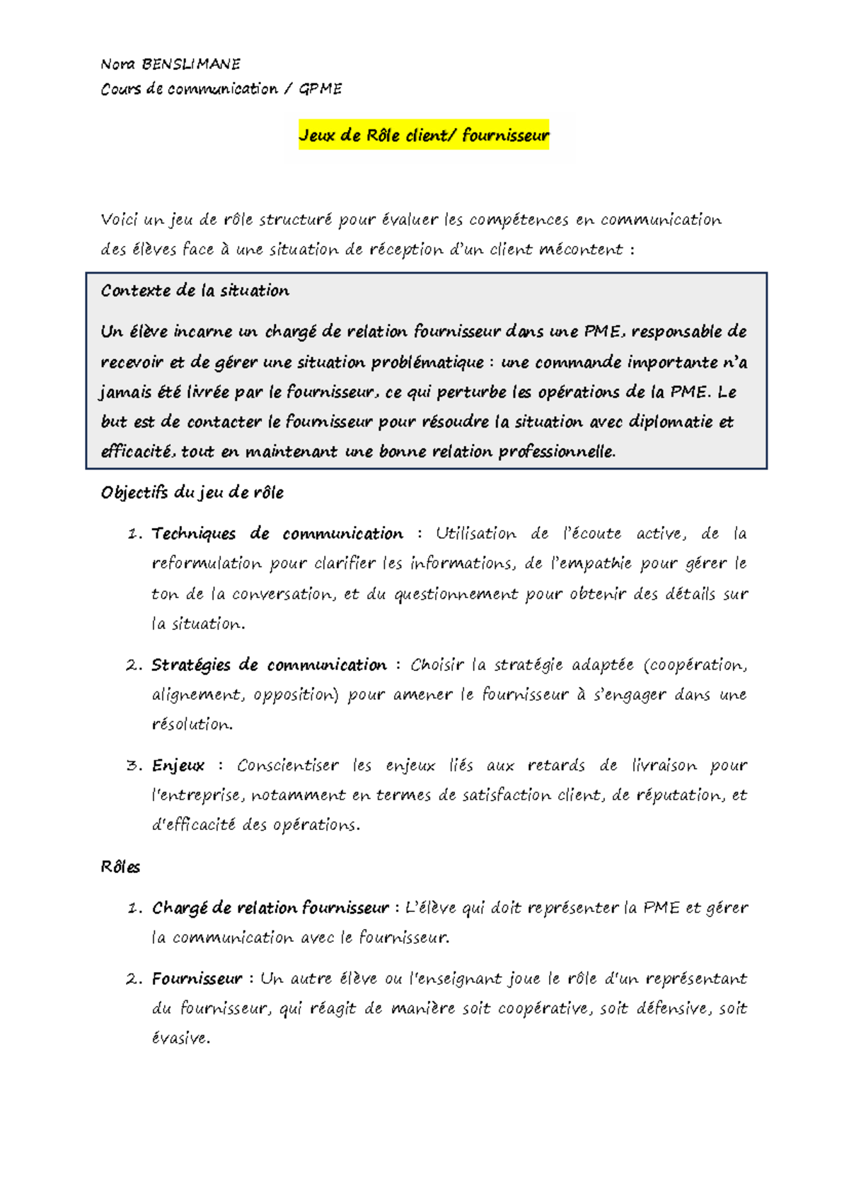 Jeux de Rôle Client-Fournisseur pour Compétences en Communication ...