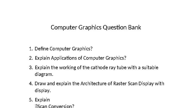 Computer Graphics QBank: Key Concepts & Algorithms - Studocu