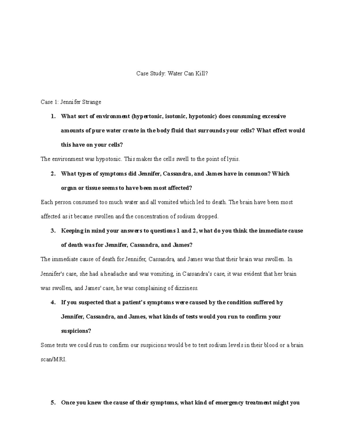 Bio Case Study: The Dangers of Water Overconsumption - Studocu