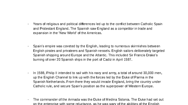 Conflict Between Catholic Spain and Protestant England: A Historical ...