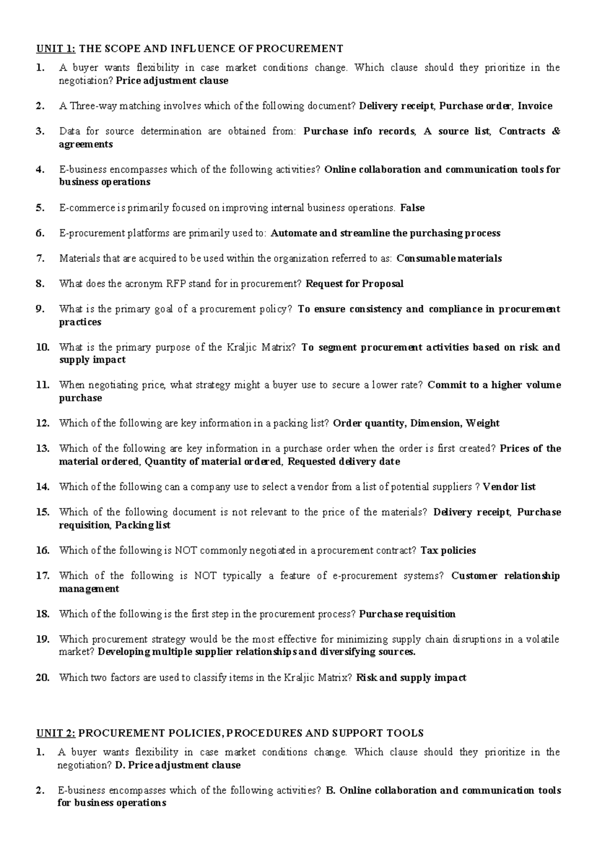UNIT 1-5: PROCUREMENT SCOPE, POLICIES, AND STRATEGIES OVERVIEW - Studocu