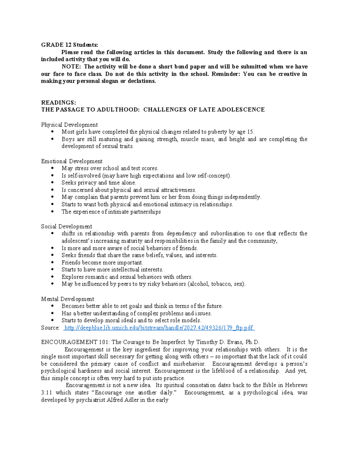 Perdev Activity Guidelines for Grade 12 STEM Students - Studocu