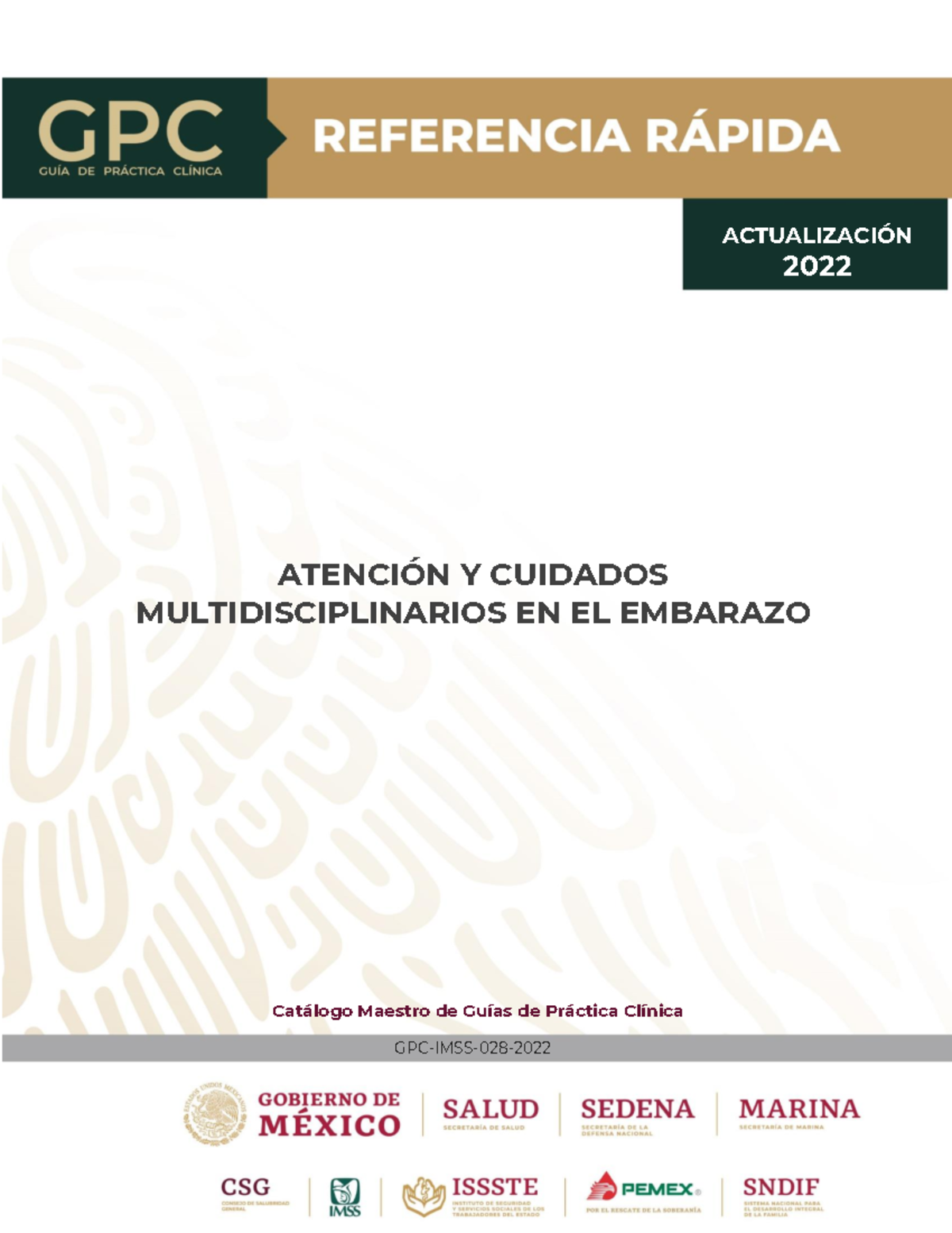 Guía de Práctica Clínica: Atención y Cuidados en el Embarazo GPC-IMSS-028 - Studocu