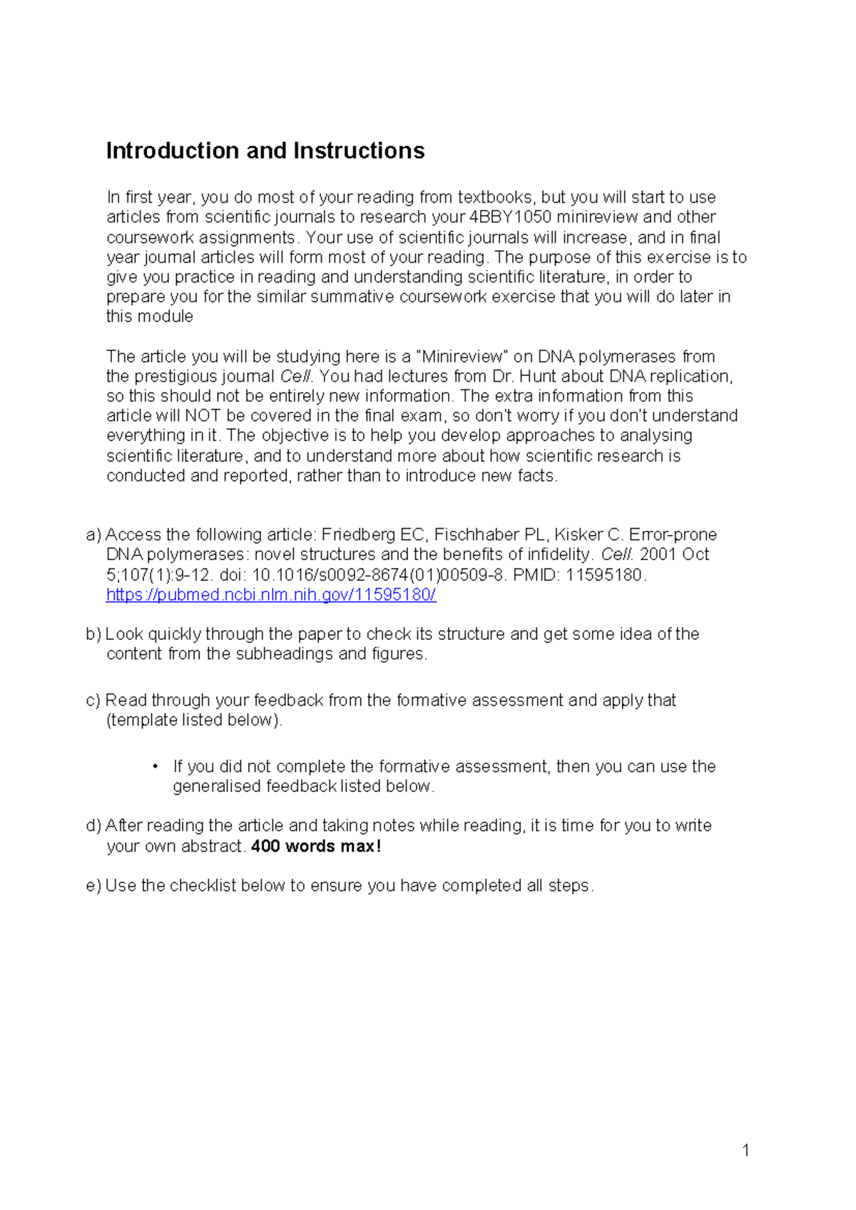 4BBY1013 Summative Literature Assignment: Analyzing DNA Polymerases ...
