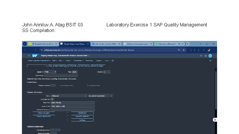 SAP LE 1 Final Lab Exercise: Inspection Characteristics Overview - Studocu