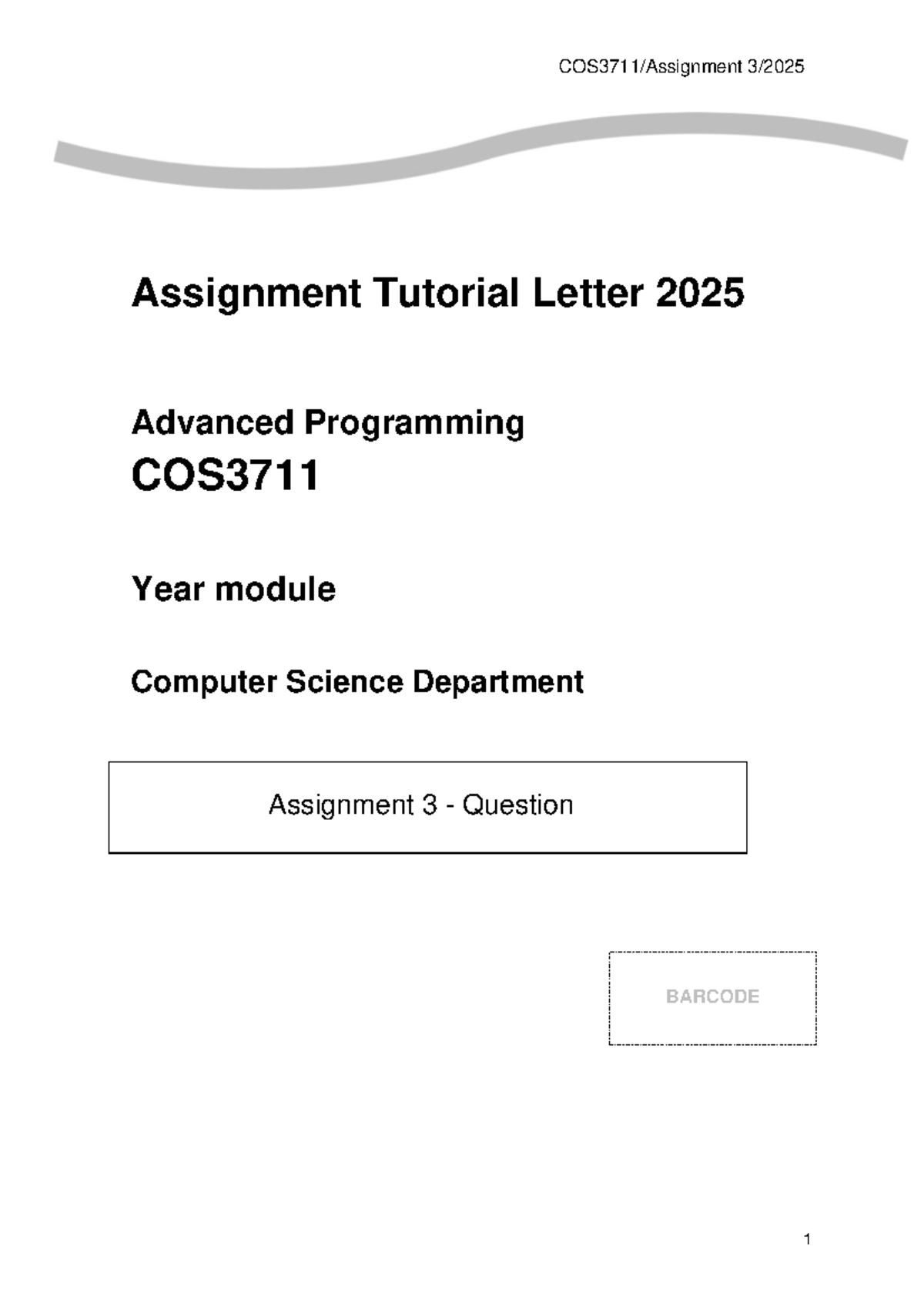 COS3711 2025 Assignment 3: Advanced Programming Tutorial Letter - Studocu