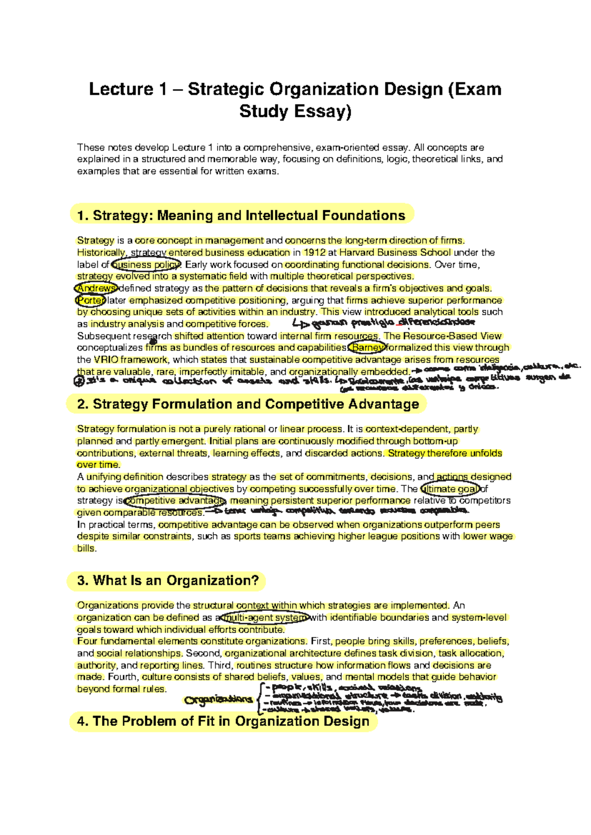 Lecture 1 SOD Exam Study Notes: Strategic Organization Design Insights ...