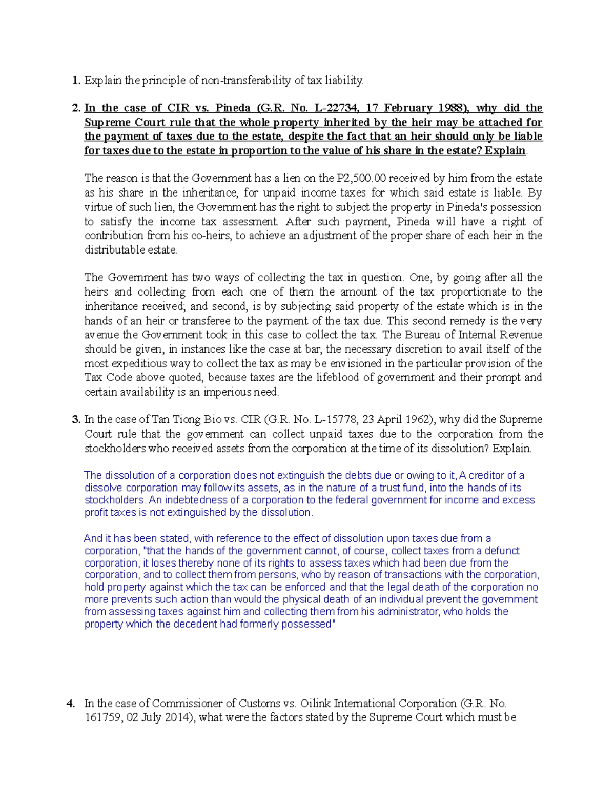 Tax 1 - Assignment 7 - homework - 1. Explain the principle of non ...