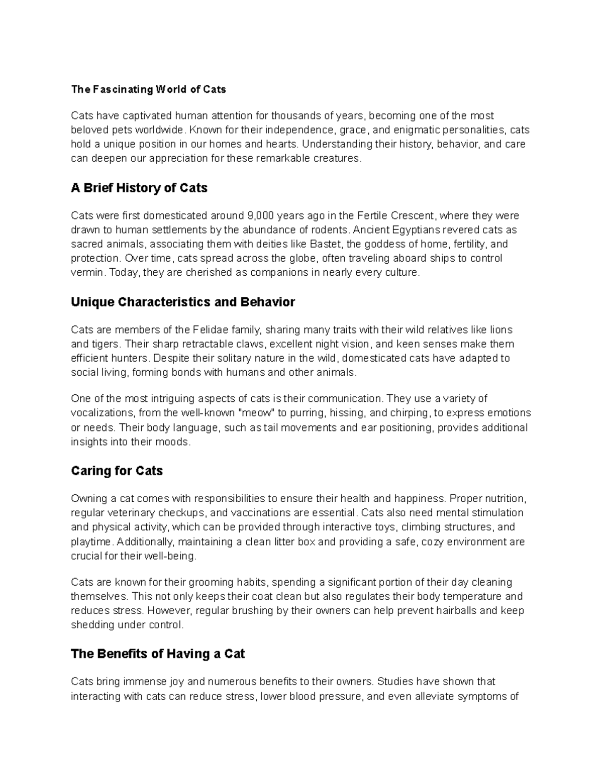 The Fascinating World of Cats - Known for their independence, grace ...