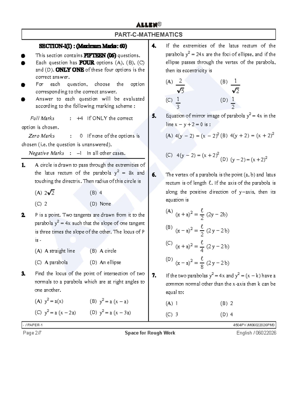 M-3 Final Exam Questions on Conic Sections (Part 2) - Studocu
