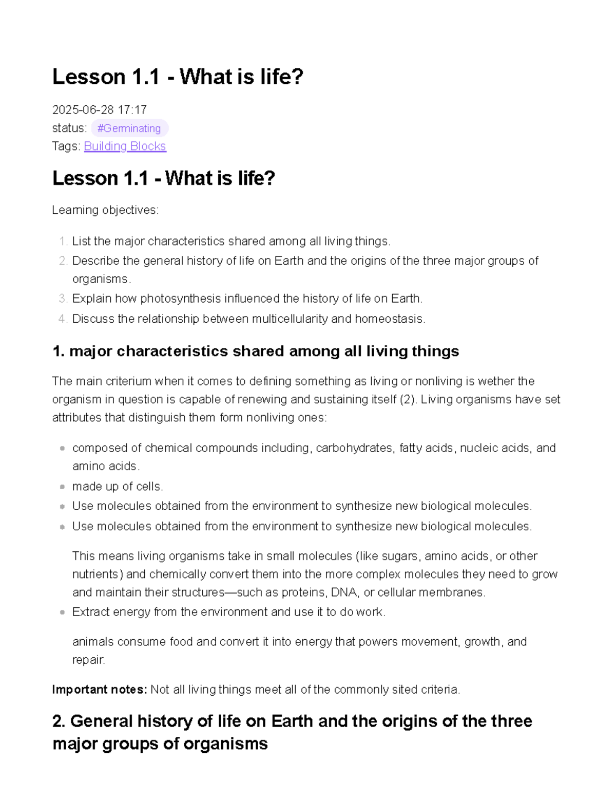 Lesson 1.1 - Exploring the Fundamentals of Life - Studocu