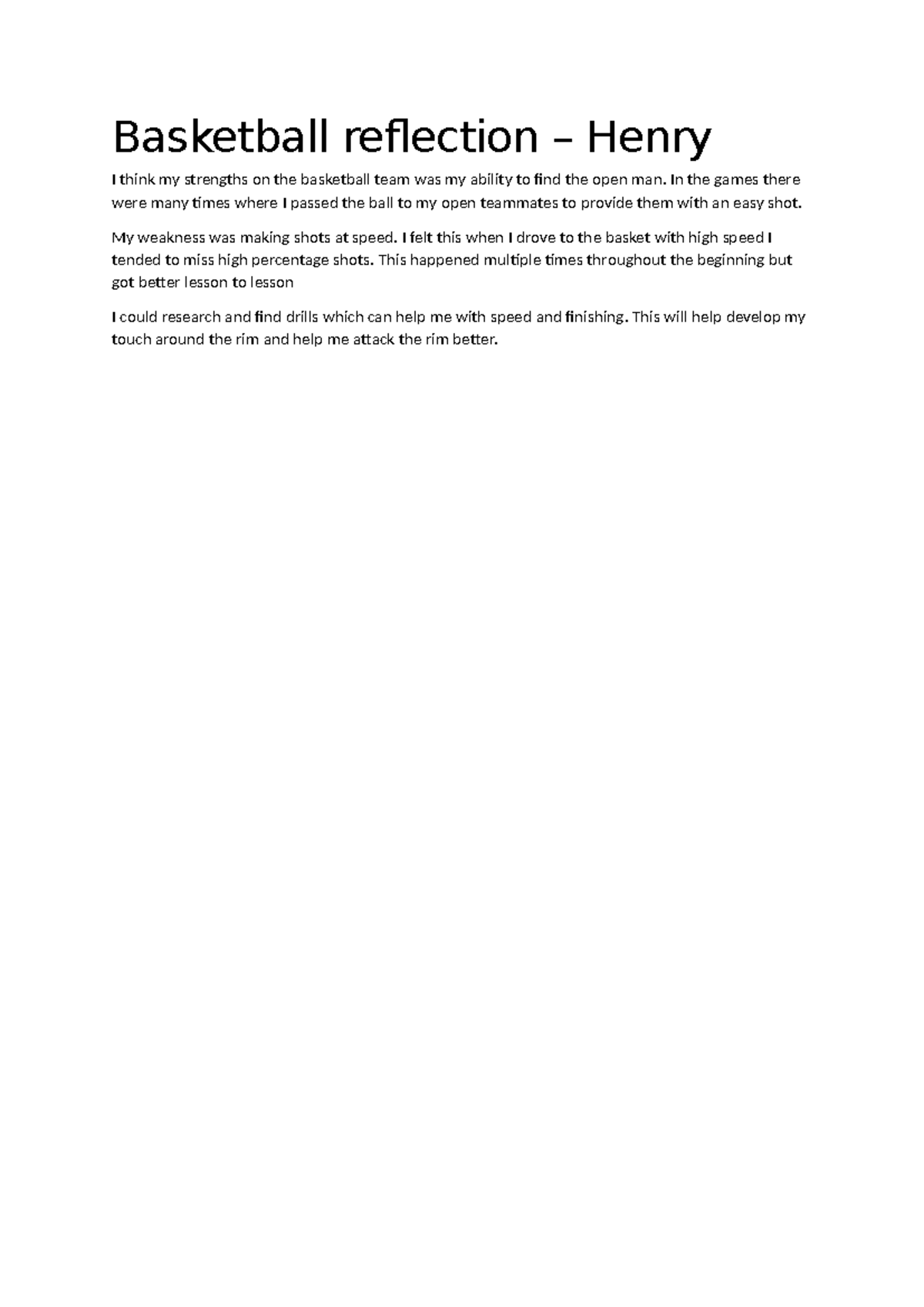 Basketball Reflection: Strengths and Improvement Strategies - Studocu
