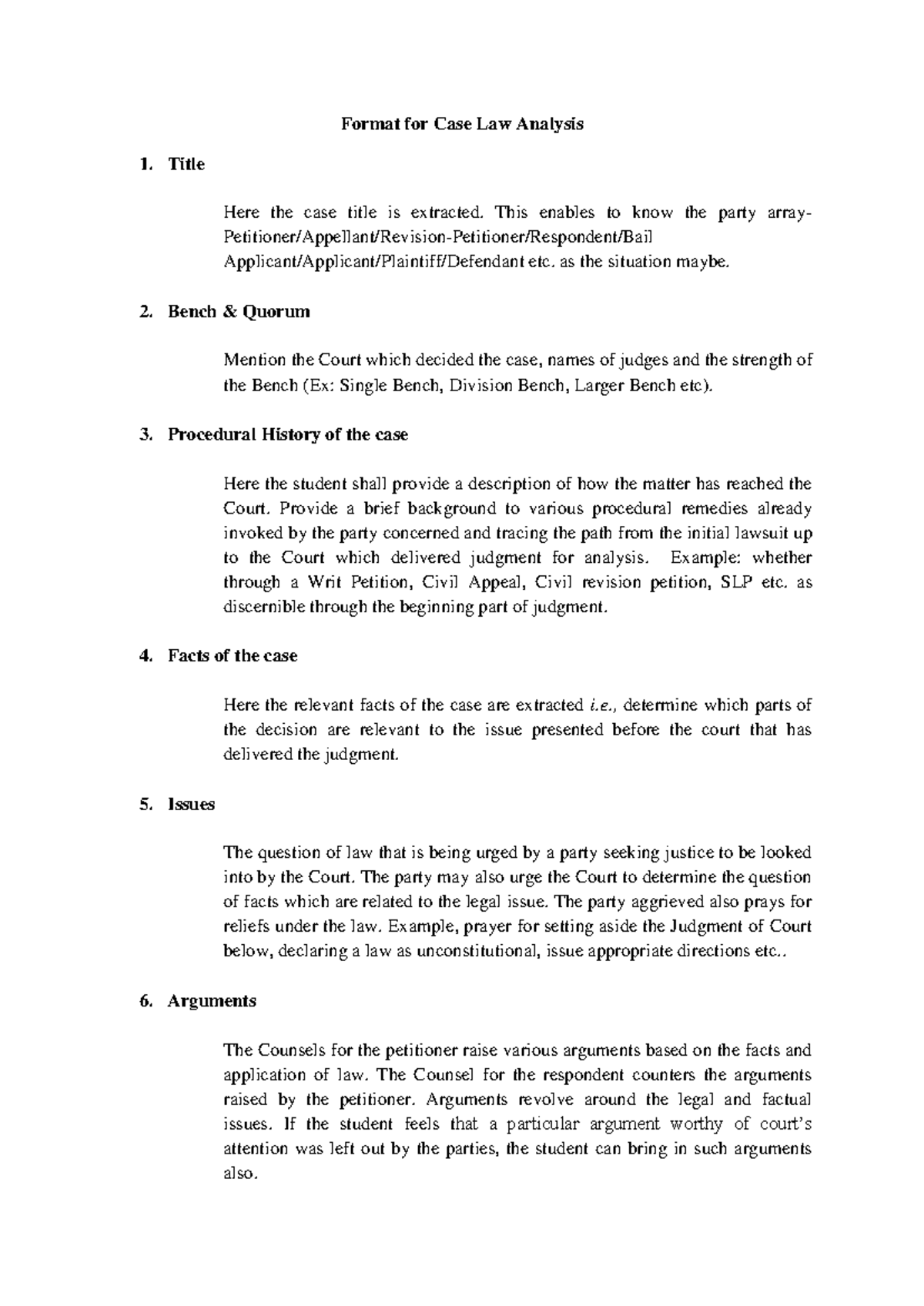 Template for Case Law Analysis - Format for Case Law Analysis 1. Title ...