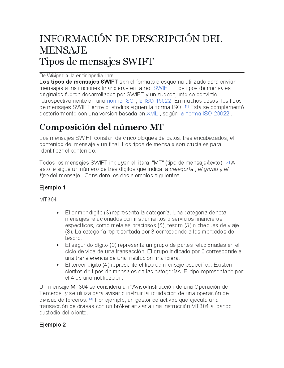 Tipos de Mensajes SWIFT: Descripción y Ejemplos - Studocu