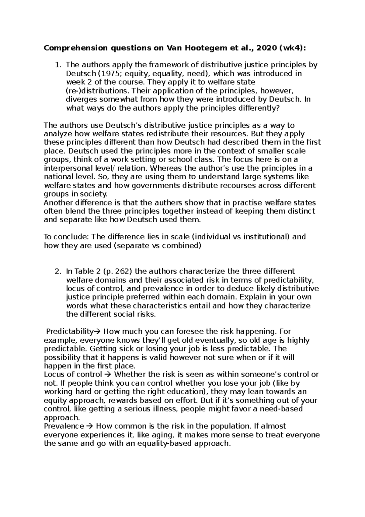 Comprehension Questions on Distributive Justice Principles (WK4 ...