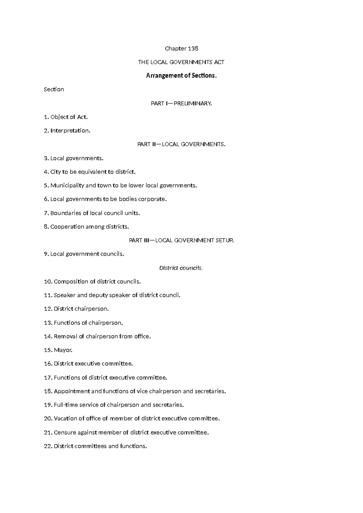 Local Governments Act CAP 138: Comprehensive Overview and Structure ...
