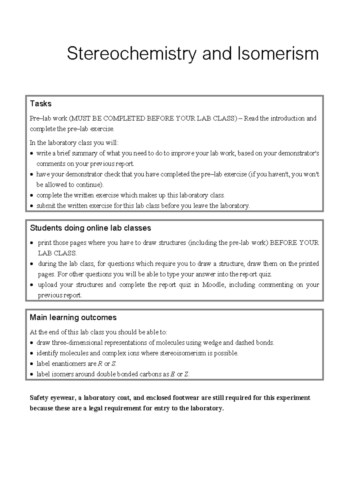 Lab 4: Stereochemistry & Isomerism - CH1021 Manual and Report Sheets ...